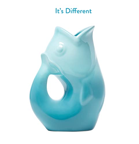 Gurgle Pot Fish Pitcher- Gradient Blue | Large Flower Vase or Beverage Pitcher | Blue Serving Ware for Parties | Indoor and Outdoor Serveware | Coffee and Dining Room Tables Centerpieces
