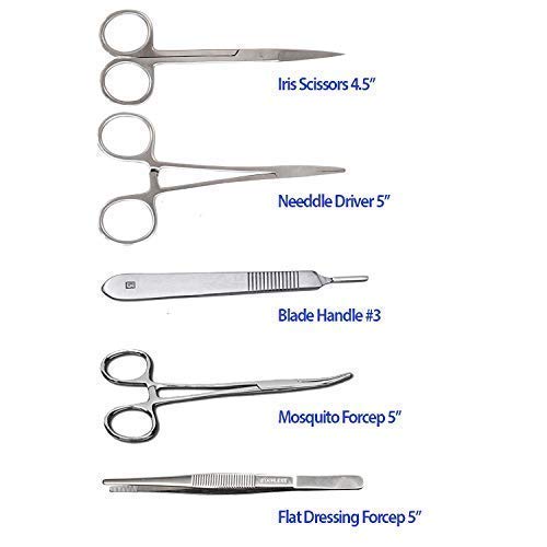 Surgicalonline 15 Piece Stainless Steel Training Suture Blade Tool Kit/Set with Scalpel 10 Blade, for Medical, Veterinarian Student Tools Kit, Biology and Dissection Lab Students