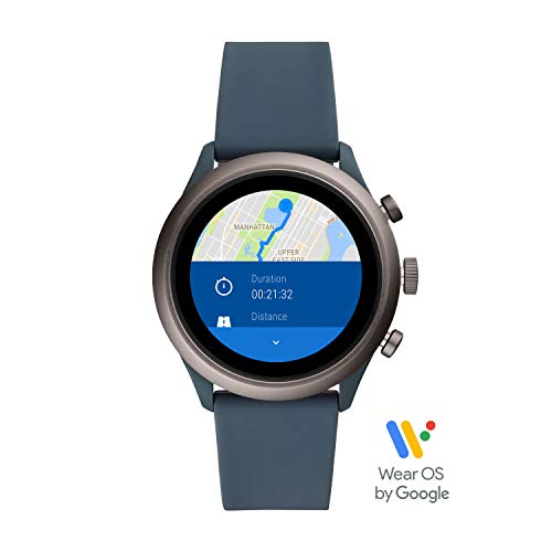 Fossil Men's Gen 4 Sport Heart Rate Metal and Silicone Touchscreen Smartwatch, Color: Grey, Blue (FTW4021)