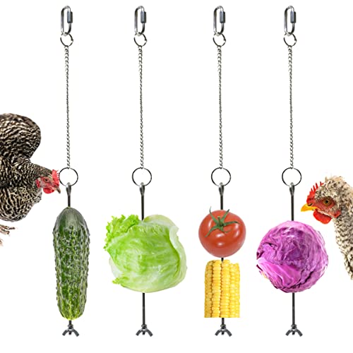 Vehomy Chicken Veggies Skewer Fruit Holder for Hens Pet Chicken Vegetable Hanging Feeder Toy for Hens Large Birds 4PCS