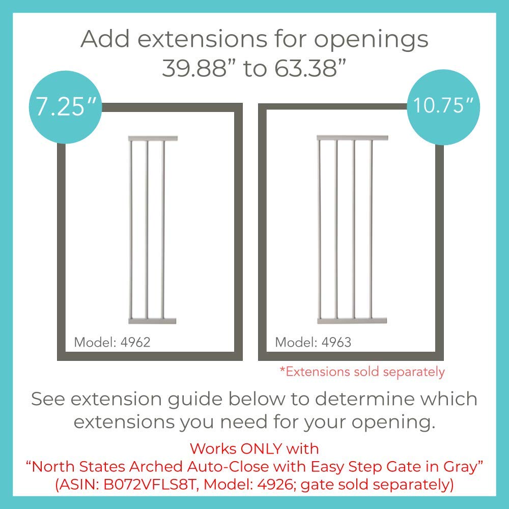 Toddleroo by North States 10.75” Extension for “Arched Auto Close with Easy Step Baby Gate”. Fits openings up to 63.38'' wide. Add up to 3 extensions. No tools required. (Adds 10.75" width, Gray)