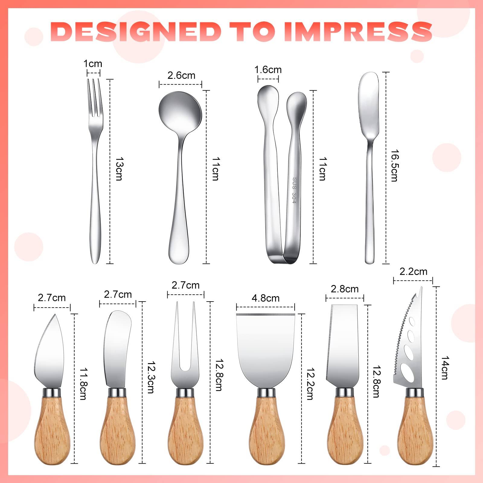 48 Pieces Cheese Knife Set Include 8 Pieces Stainless Steel Cheese Spatula Set with Wooden Handles 40 Pieces Stainless Steel Cheese Spatula Set for Birthday Wedding Christmas