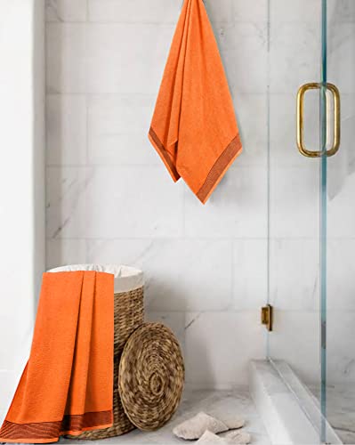 BELIZZI HOME Ultra Soft 2 Pack Oversized Bath Towel Set 28x55 inches, 100% Cotton Large Bath Towels, Ultra Absorbant Compact Quickdry & Lightweight Towel, Ideal for Gym Travel Camp Pool - Orange