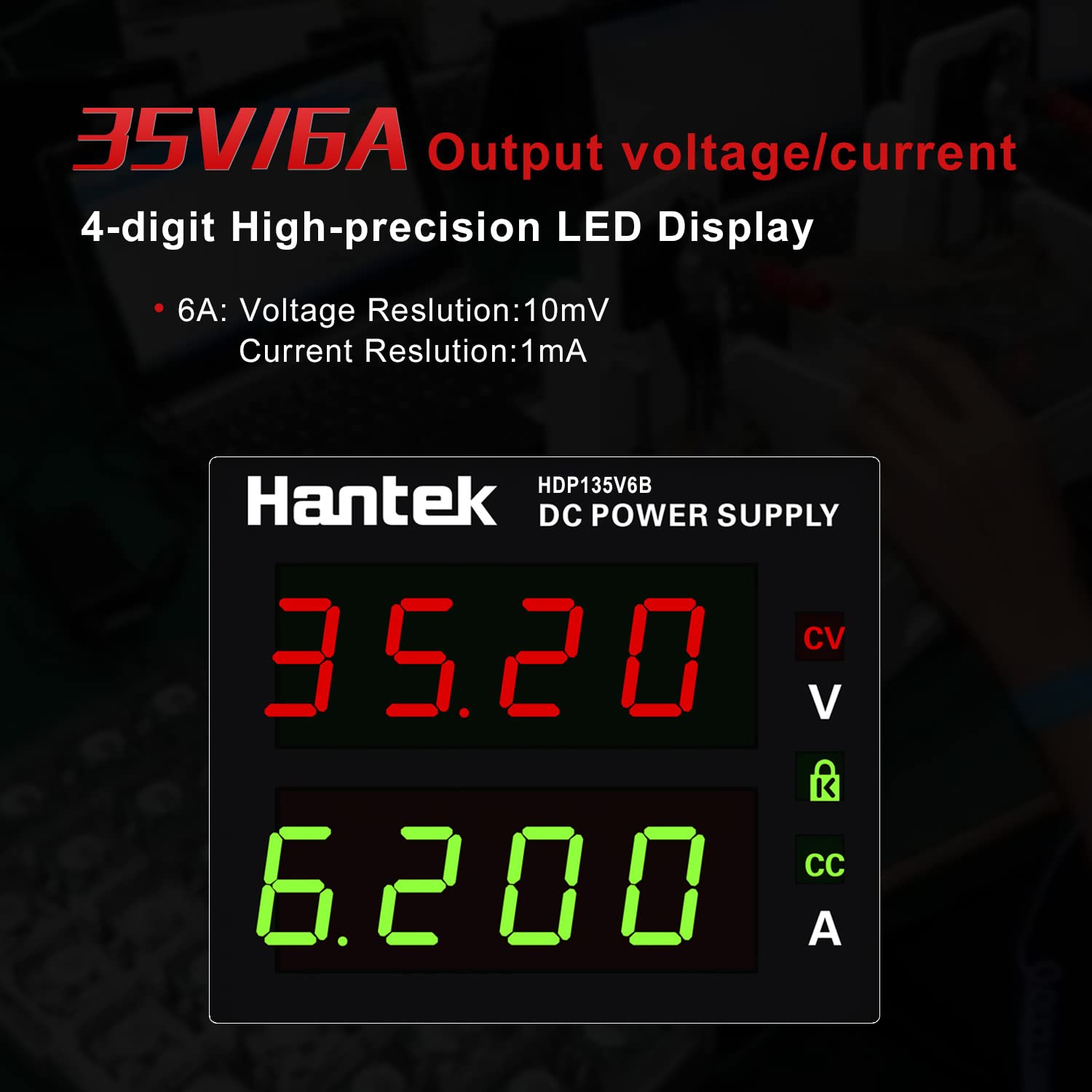 Hantek DC Power Supply Variable,35V 6A 4 Digit Display Voltage and Current Adjustable Switching Regulated Bench Power Supply with Memory 10 Groups (35V-6A-4 Digital Display)