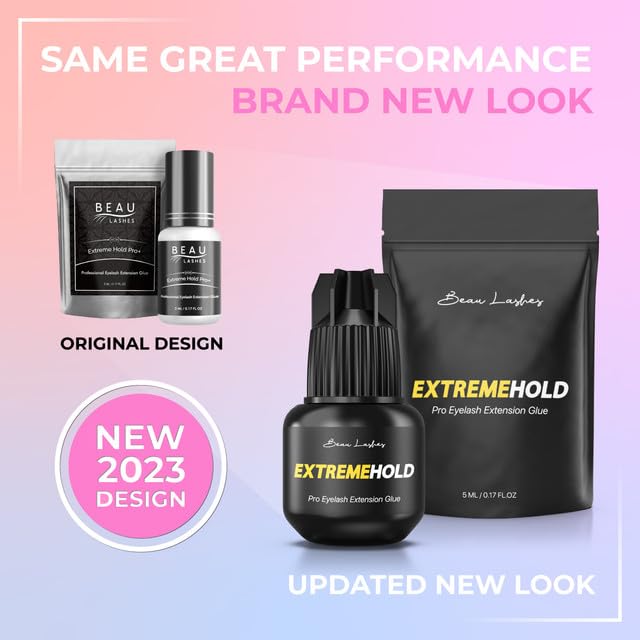 Extreme Hold Eyelash Extension Glue for Professionals | Strongest Black Lash Adhesive for Long Lasting Semi Permanent Individual Lash Extensions | 0.5-1s Fastest Drying & up to 8 Weeks Retention