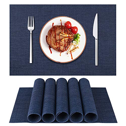 LIFEWEAR Placemat Set of 6,Woven Placemats,Outdoor/Indoor Place Mats,Vinyl/Plastic Placemats, Washable Placemats,Table Placemats Set of 6(Dark Blue)