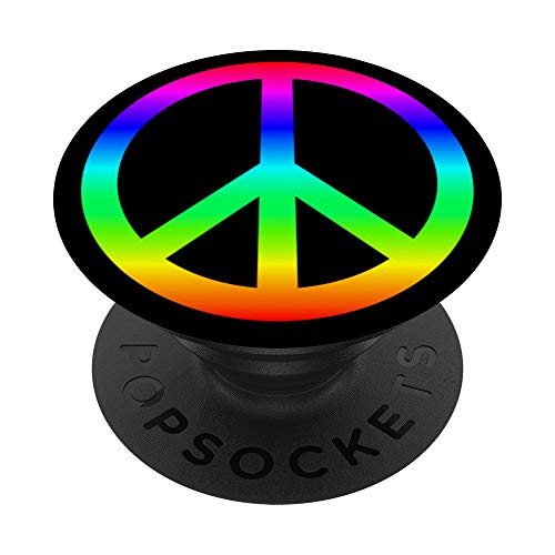 Fuzewear Peace Sign Rainbow Black PopSockets Stand for Smartphones and Tablets