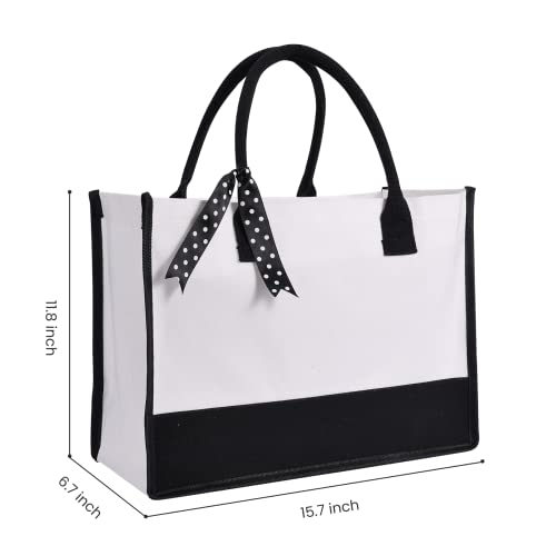 Aduewik 8 Pack Canvas Tote Bags Initial Classic Black and White Present Bag Personalized Canvas Beach Bag for Wedding, Birthday, Beach, Holiday