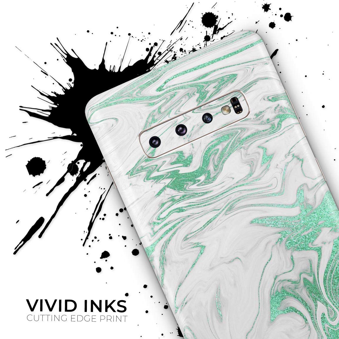 DesignSkinz Mint Marble & Digital Gold Foil V8 Protective Vinyl Decal Wrap Skin Cover Compatible with The Samsung Galaxy S20 (Screen Trim & Back Glass Skin)