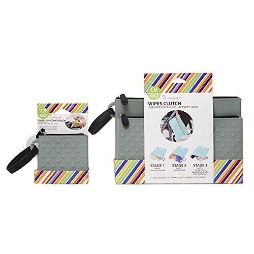 CB Go Small Silicone Pouch. On-The-Go for Stroller and Diaper Bag Organizer for Pacifiers, Keys, Credit Cards & More, Grey