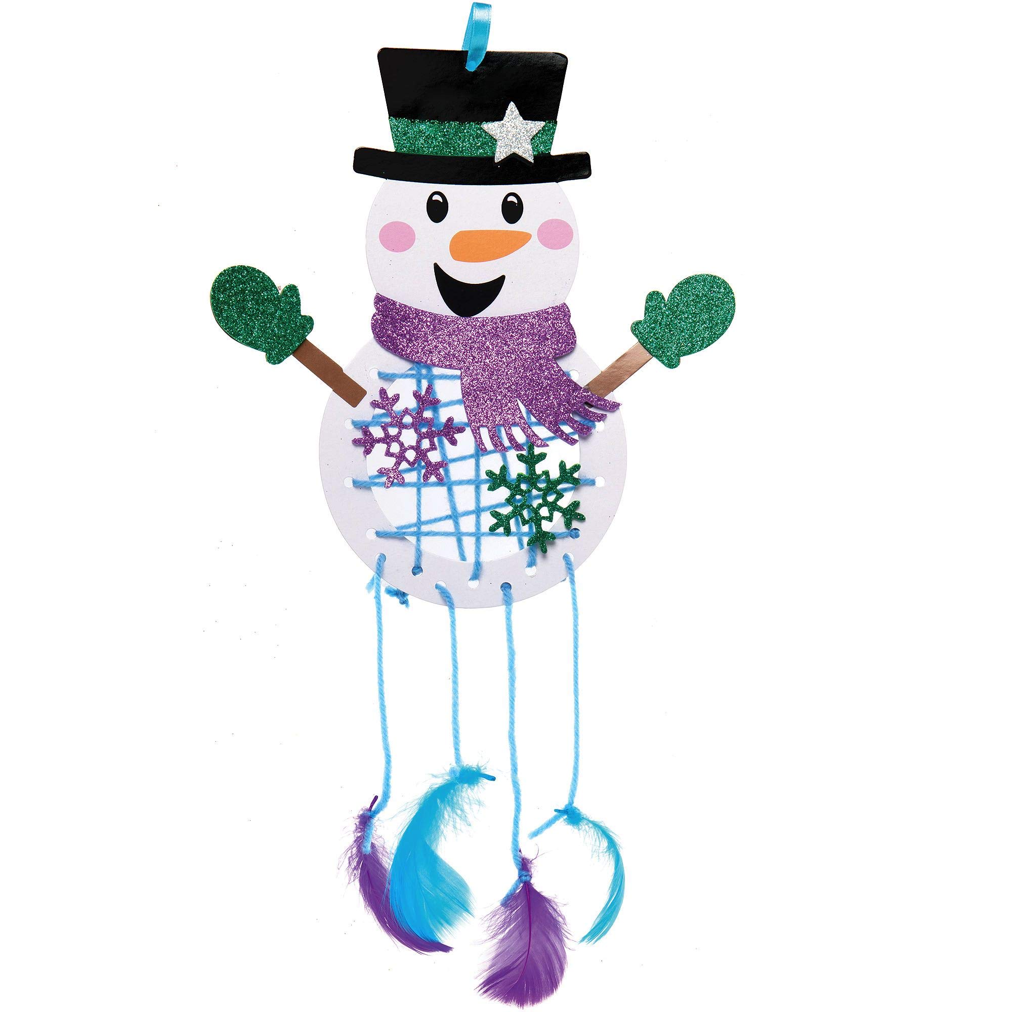 Baker Ross AX515 Snowman Dream Catcher Kit - Pack of 4, Creative Christmas Art and Craft Supplies for Kids to Make, Decorate and Display