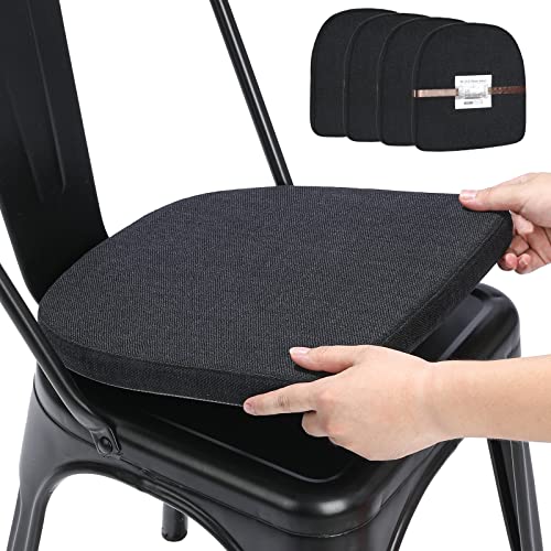 BUYUE Natural Linen 14x14 Magnetic Cushions for Metal Chair Set of 4, Enhanced Anti-Slip Seat Pads for Dining Kitchen Café Stackable Chairs (U-Shape, Black, 4 Counts)