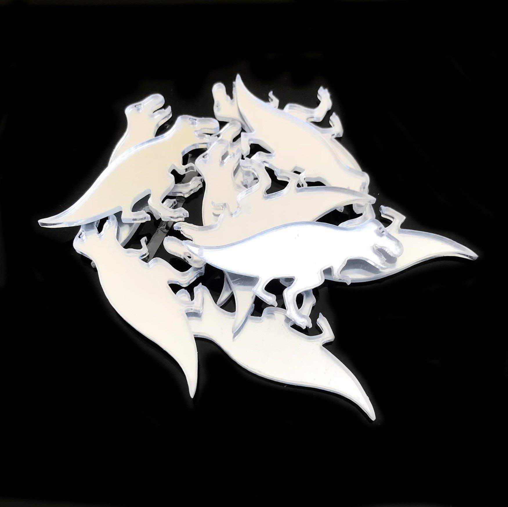 Super Cool Creations T-Rex Shaped Crafting Mirrors, Set of 10, Many Colours, Shatterproof Acrylic, Graphite, Pack of 20 x 2cm