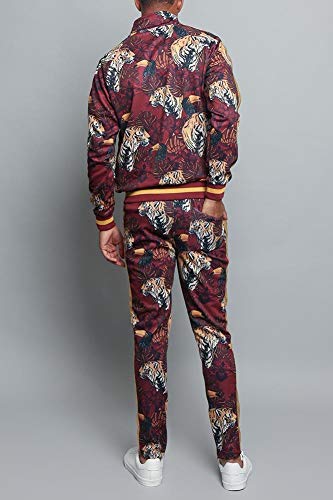 G-Style USA Men's Royal Floral Tiger Track Suit ST559 - Burgundy - 2X-Large