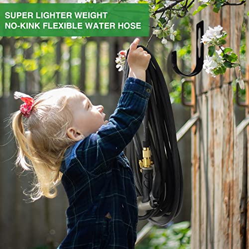 Expandable Garden Hose 50ft - New Patented Water Hose with 40 Layers of Innovative Nano Rubber - Real Leak-Proof Water Hose - 10-Function Spray Nozzle - Lightweight, Durable, Flexible (Black)