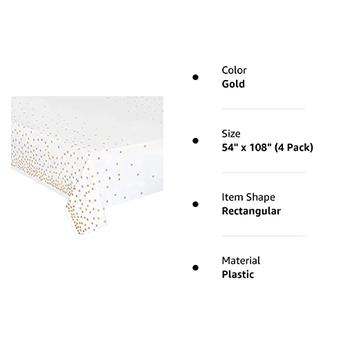hapray 4 Pack Plastic Tablecloths for Rectangle Tables, Waterproof Disposable Party Table Cloths with Gold Dot, Rectangular Table Covers for Decorations, Baby Shower, Birthday, Wedding, 54β x 108β