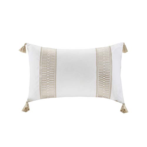 Harbor House Anslee Cotton Linen Accent Throw Pillow, Cottage/Country Embroidered Fashion Oblong Decorative Pillow, 12" W X 20" L, White