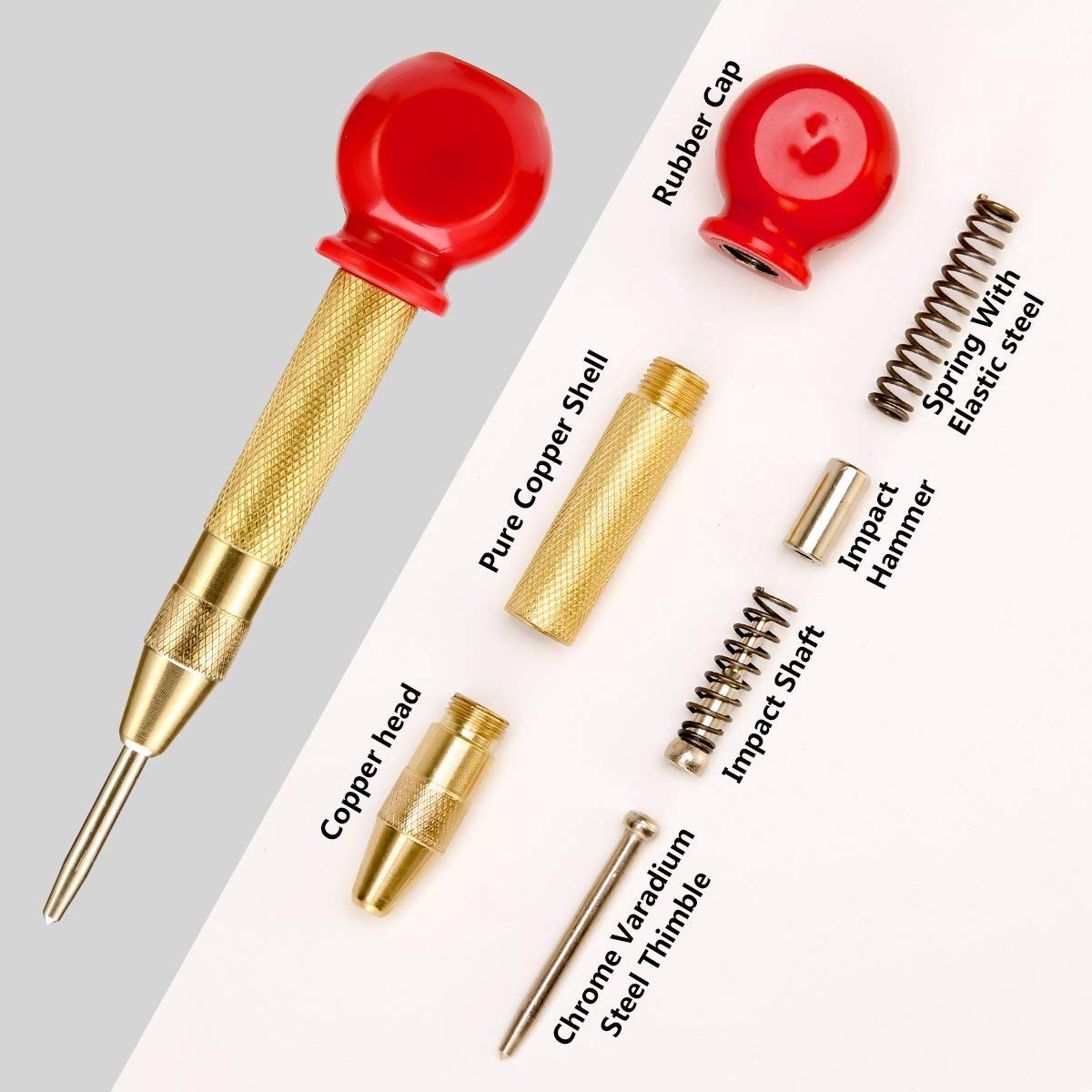 New 2 x Automatic Center Hole Punch Marker Scribe with Cushion Cap and 6 Pieces Countersink Drill Bit Set 1/4 Inch Hex Shank 9