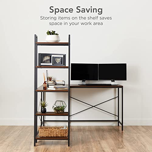 Best Choice Products L-Shaped Corner Computer Desk, Large Study Workstation Furniture w/Multifunctional 5-Tier Open Storage Bookshelves, Custom Setup for Home, Office - Brown/Black