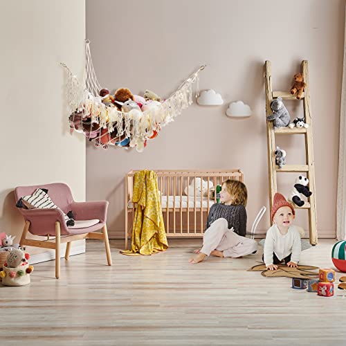 CUHIOY Toy Hammock for Stuffed Animals Large, Toy Storage Net Fits 40 Teddy Bears with Lights, Kids Mesh Hanging Nursery Organizer, Plush Toys Holder on Bedroom Wall Corner Decoration( Beige)|64x 64x 45 Inch