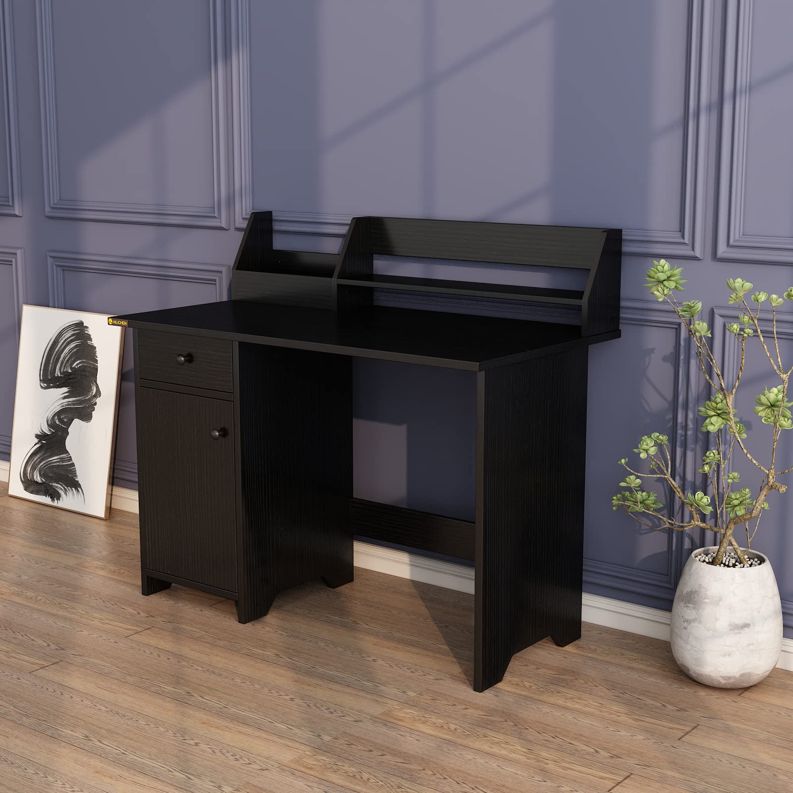 ALISENED Computer Desk with Drawers and Hutch,Small Home Office Desk，Wood Desk Executive Desks with Storage Shelf, Writing Desk with File Drawer for Bedroom Small Space