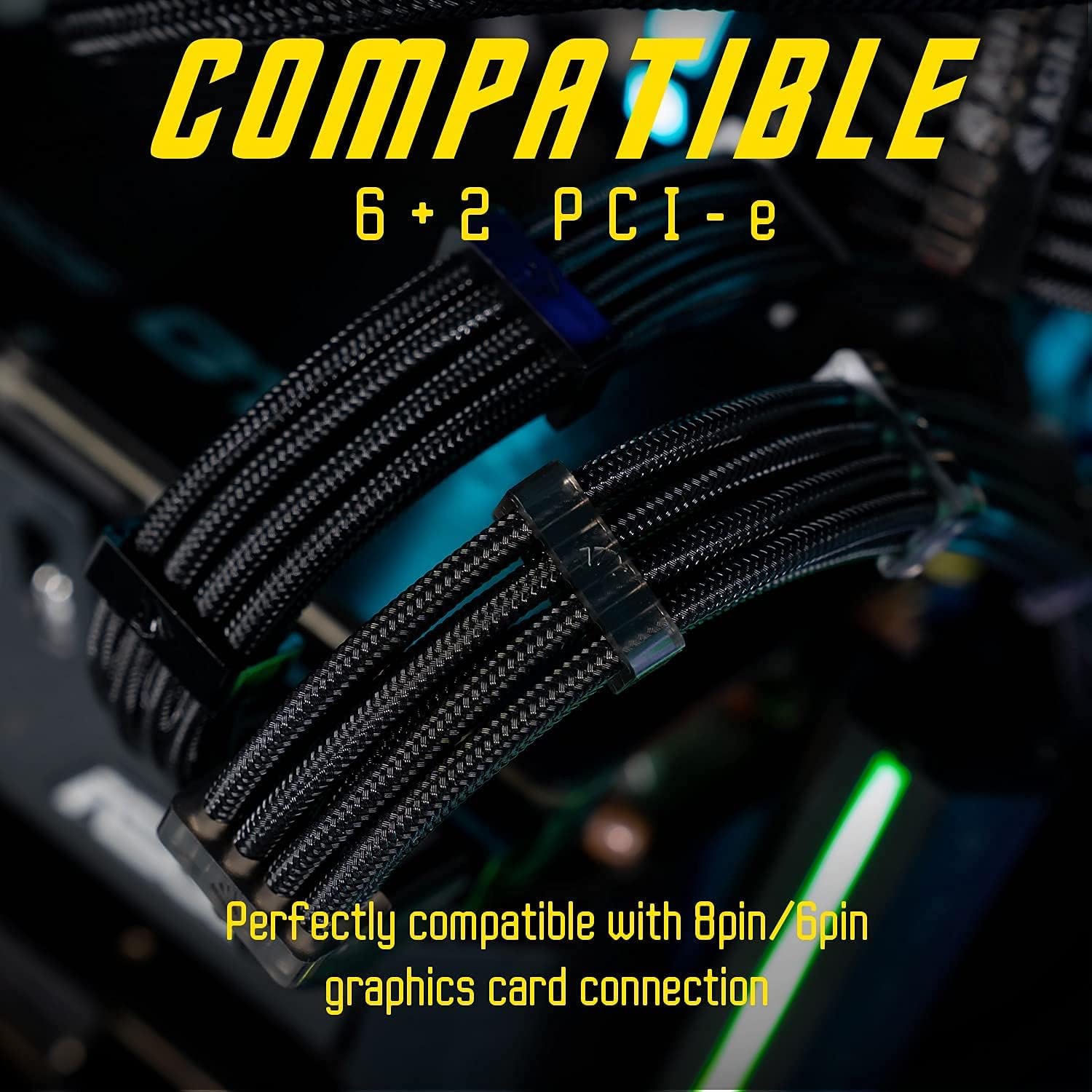 AsiaHorse 18AWG PSU Cable Extension Sleeved Custom Mod GPU PC Audio Video Power Supply Soft Braided Cables with Two Color Comb Kit 24P/8P to 6+2P/ 8P to 4+4P 30CM