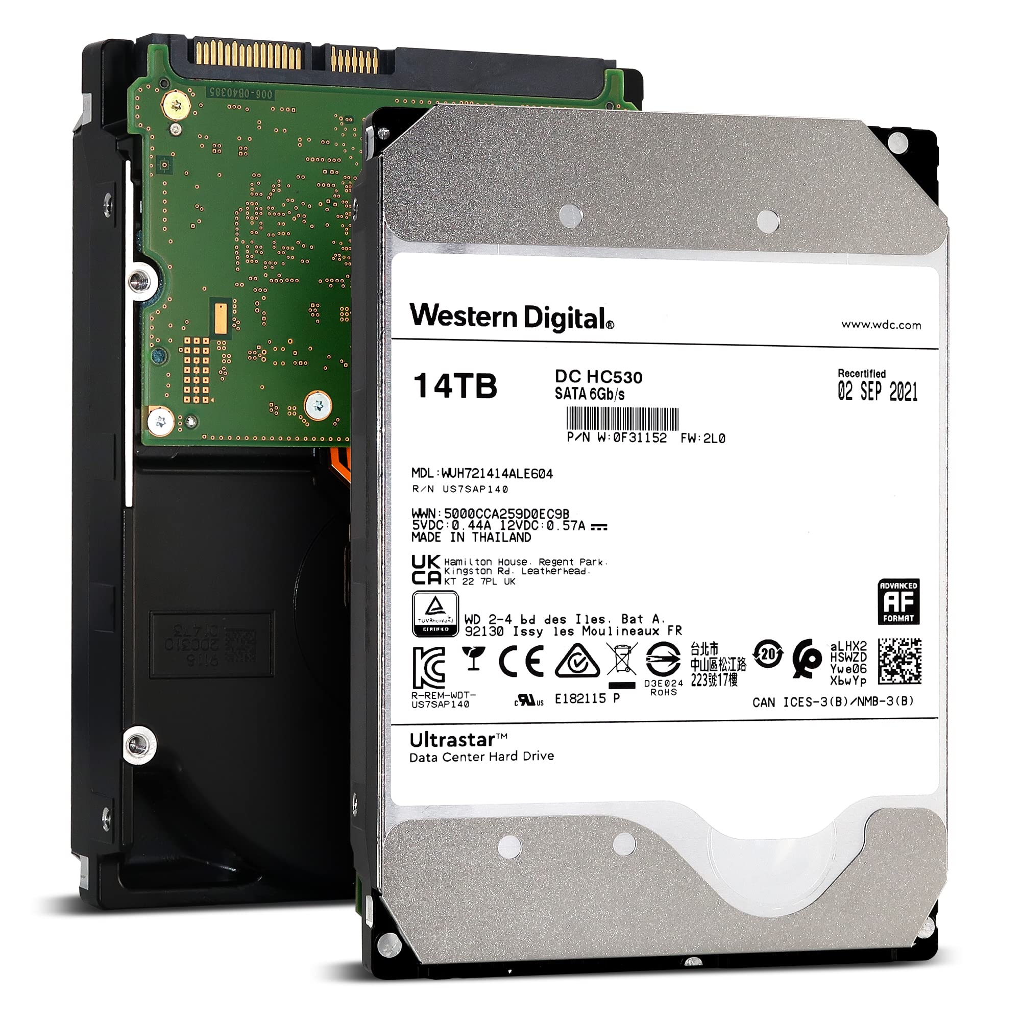 Western Digital 14TB Ultrastar DC HC530 SATA HDD - 7200 RPM, SATA 6 Gb/s, 512MB Cache, 3.5" - WUH721414ALE604 (Renewed)