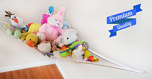 Enovoe Stuffed Animal Toy Hammock - Hanging Storage Net - Toy Organizer for Clean, Organized and Orderly Room - Comes with an E-Book - Durable and Easy to Install - Nylon and Polyester (White)