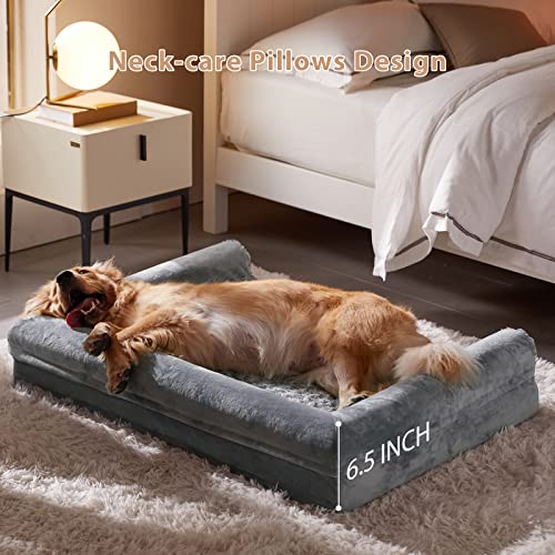 BFPETHOME Dog Beds for Large Dogs, Orthopedic Dog Bed for Medium Large Dogs, Egg- Foam Dog Crate Bed (L(36 * 27 * 6.5) Inch, Grey)