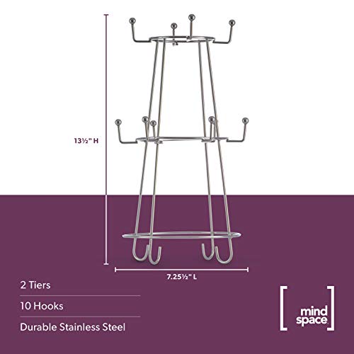 Mindspace Coffee Mug Holder, Mug Rack - Coffee bar Accessories, Kitchen Counter Organizer, Tea Cup Rack Stand with 10-Hooks, Cup Rack for Counter | The Wire Collection, Stainless Steel