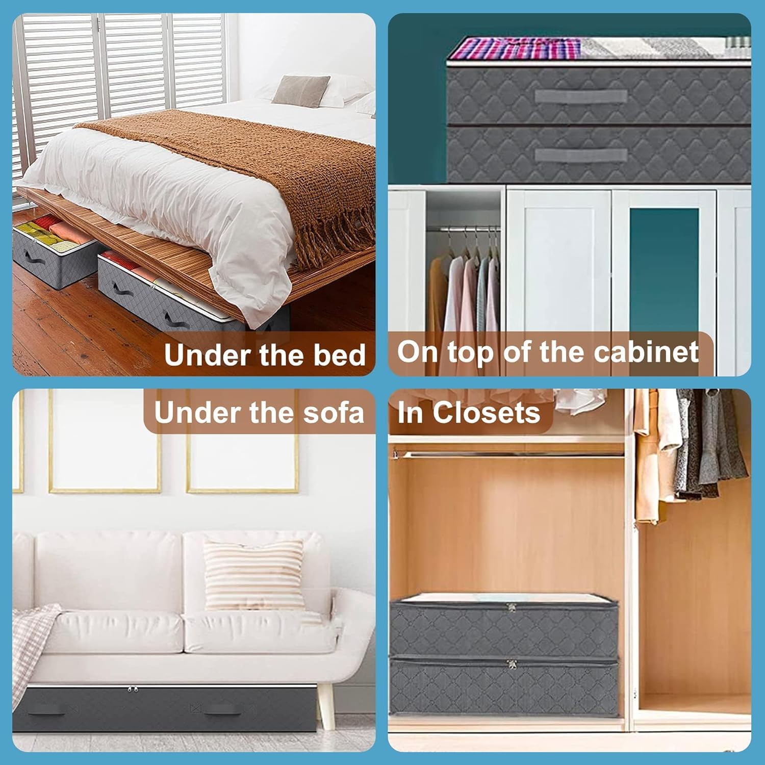 woekwo 4 Pack Underbed Storage Bags 100L Foldable Clothes Bag Large Capacity Storage Containers with Clear Window, Reinforced Handles, Zippered Organizer, Breathable Non-Woven for Comforters Blankets