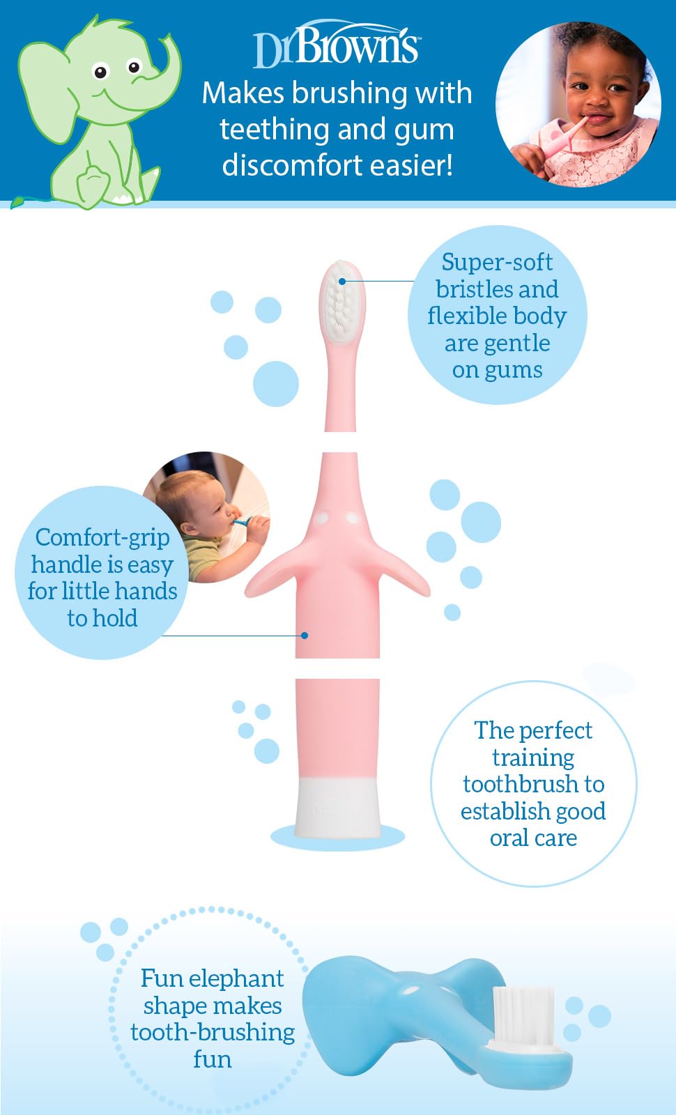 Dr. Brown's Infant-to-Toddler Toothbrush Set, Blue
