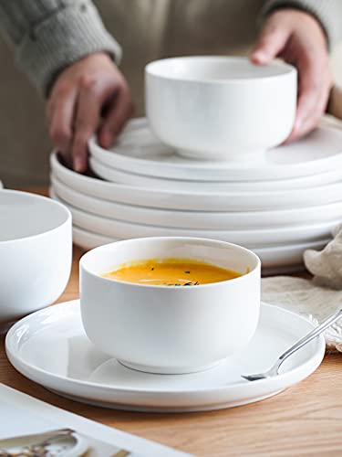Kanwone Porcelain Dessert Salad Plates - 8 Inch - Set of 6, White, Microwave and Dishwasher Safe Plates