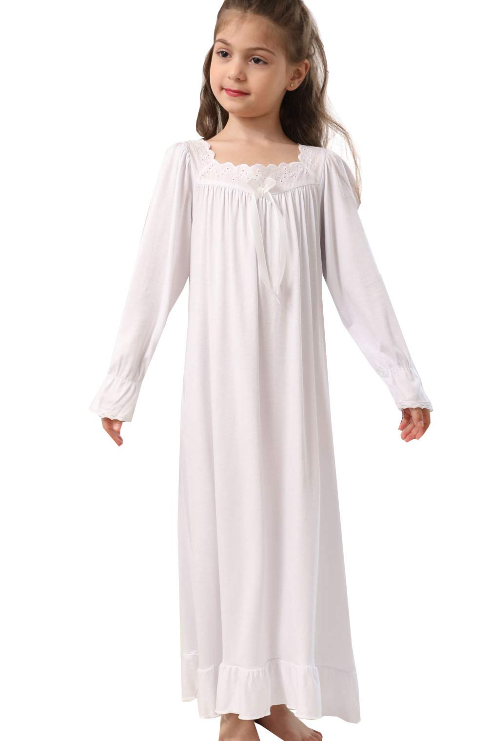 PUFSUNJJ Girls' Princess Nightgowns Lace Sleep Dress Kids Sleepwear 3-12 Years White