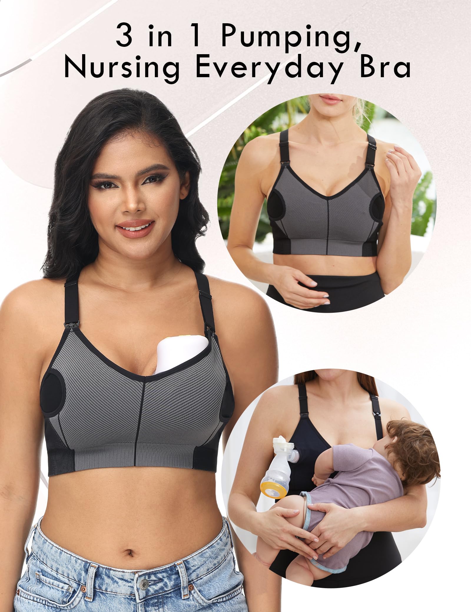 3AXE Hands Free Pumping Braor Women 2 Pack Supportive Comfortable All Day Wear Pumping and Nursing Bra in One Holding Breast Pump Grey+Navy X-Large