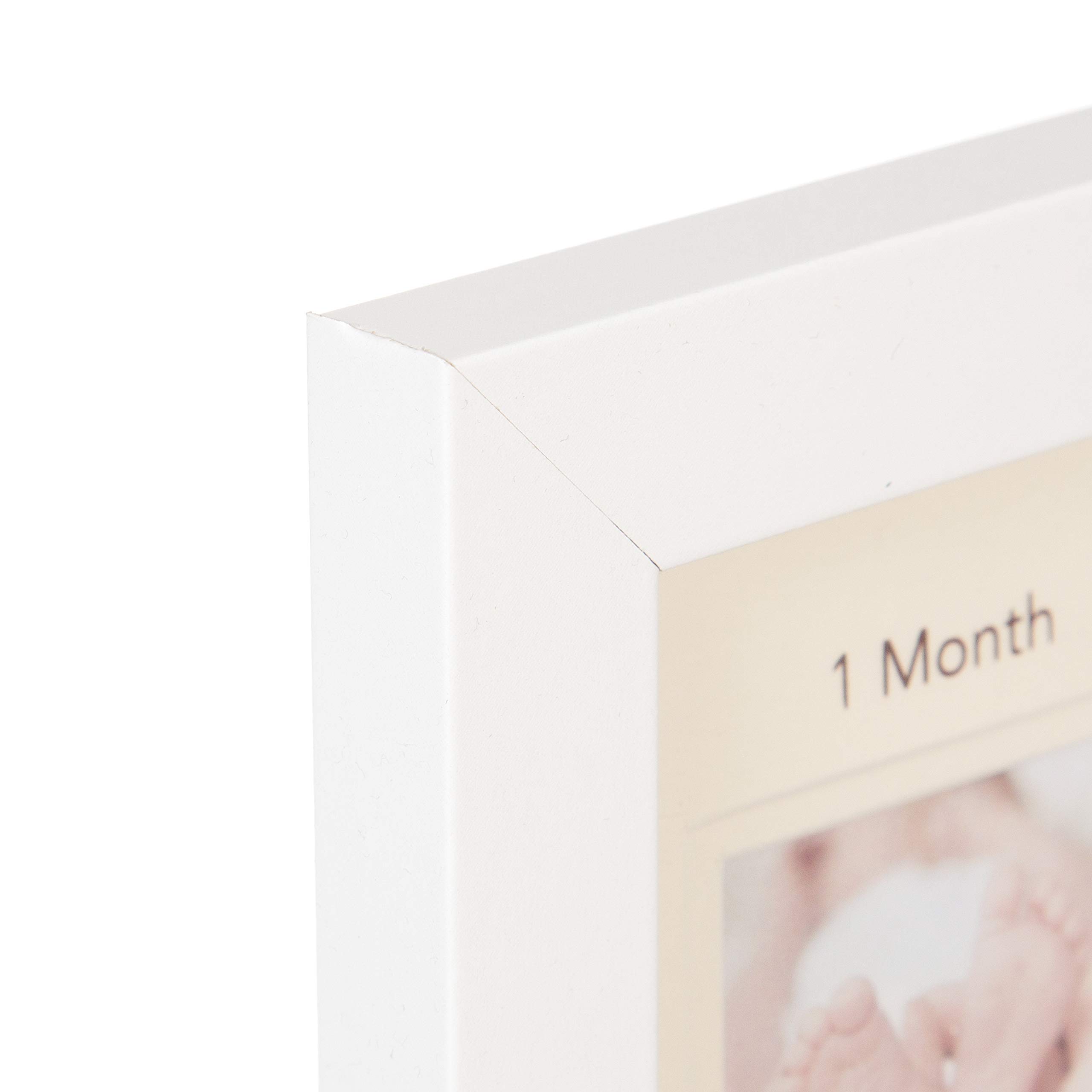 WOOD SIDE ORBIS First Year Newborn Baby Collage Keepsake Picture Frame for Photo Memories with Double Beige Mat and Twelve 2.5x2.5 Slots - White