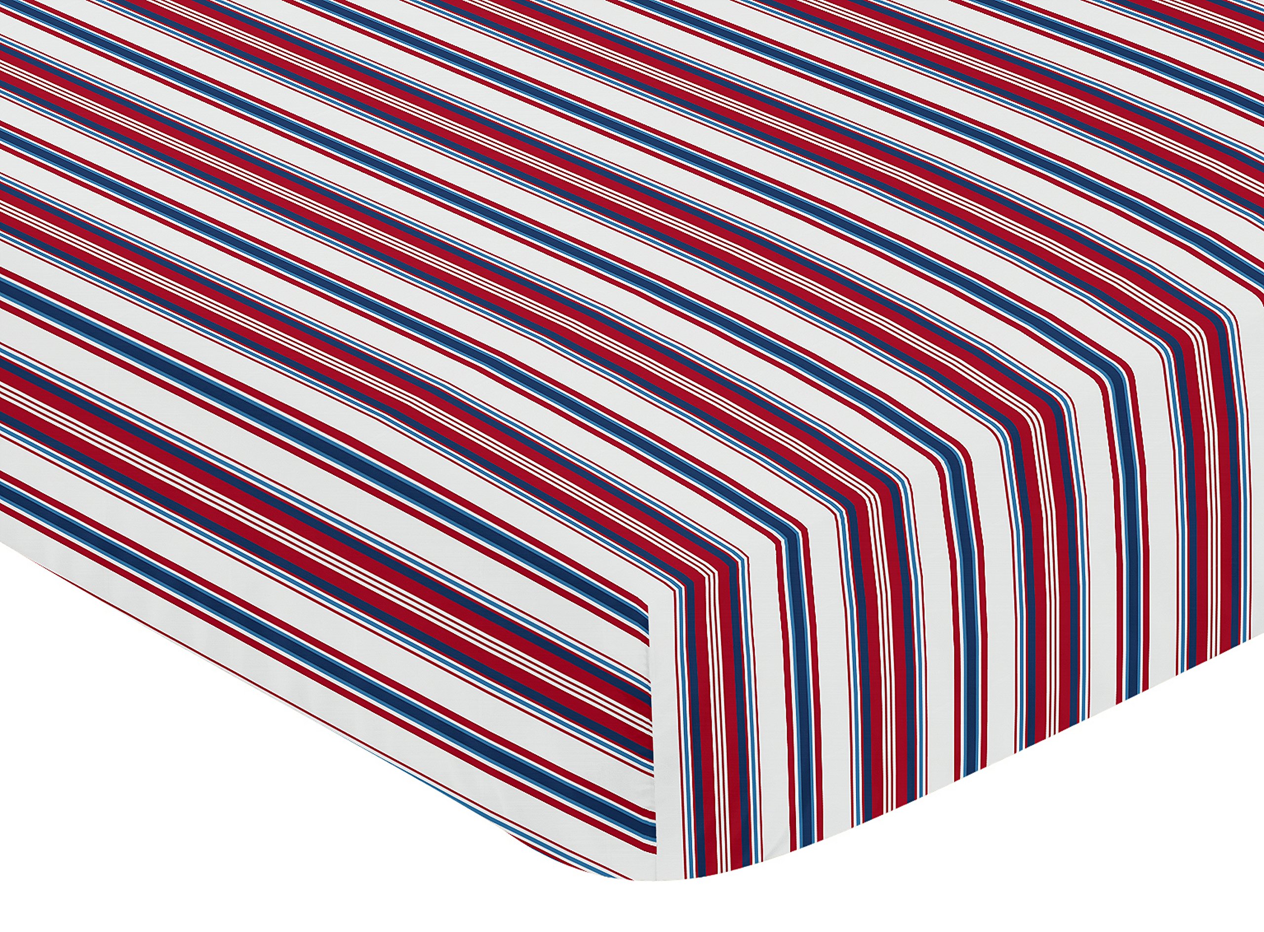 Sweet Jojo Designs Red, White and Blue Striped Baby or Toddler Fitted Crib Sheet for Baseball Patch Sports Collection