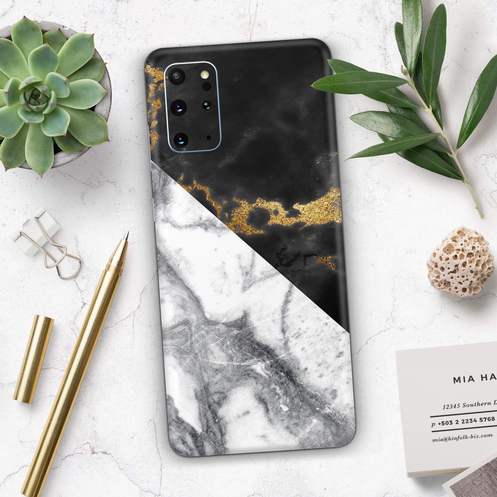 DesignSkinz White-Black Marble & Digital Gold Foil V1 2 Protective Vinyl Decal Wrap Skin Cover Compatible with The Samsung Galaxy S20 (Screen Trim & Back Glass Skin)