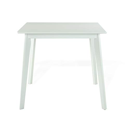 Wickerix Dining Room Set of 2 Yumiko Chairs and Square Dining Table Kitchen Modern Solid Wood w/Padded Seat, White Color with Light Gray Cushion