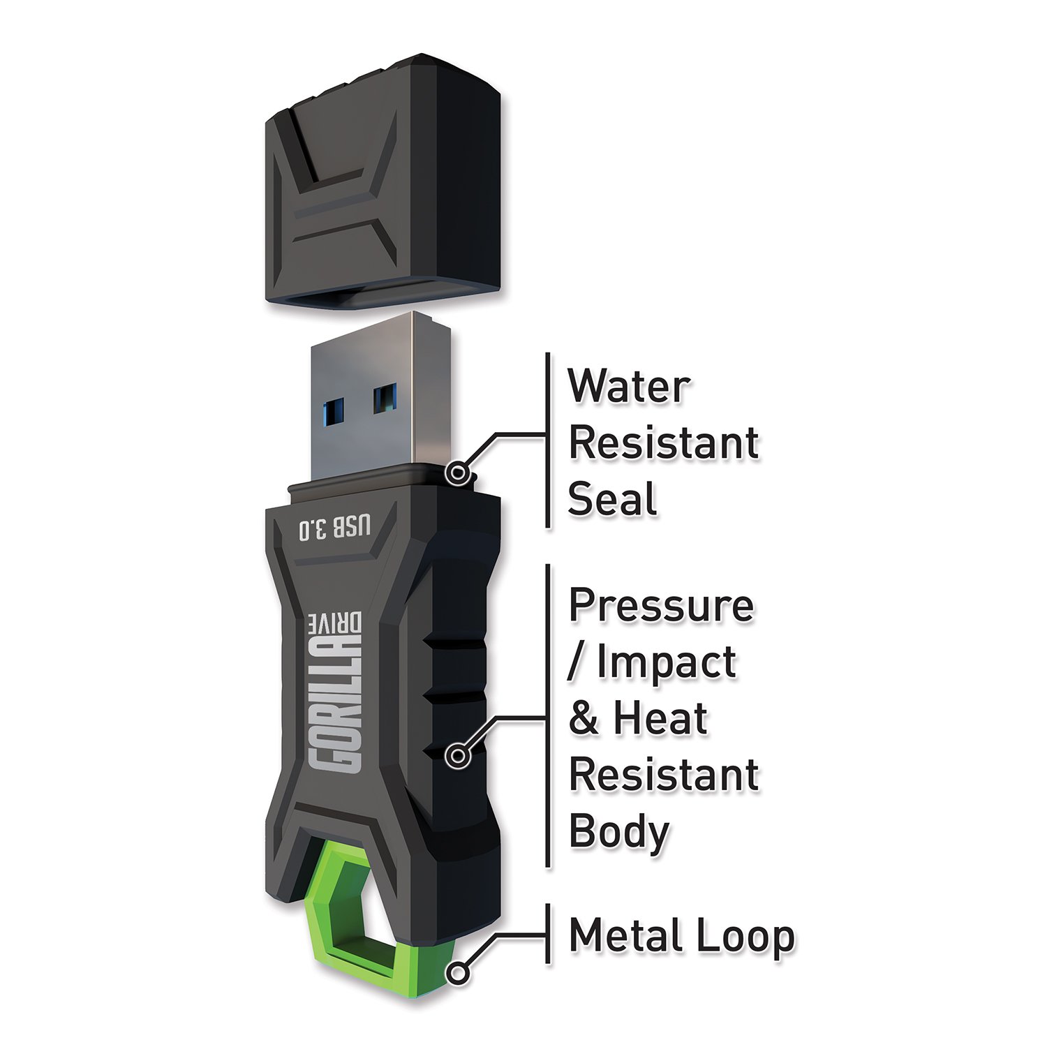 GorillaDrive 3.0 Ruggedized 128GB USB Flash Drive (Single)