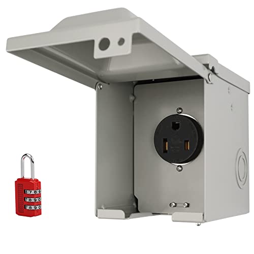 50 Amp 250 Volt 6-50R EV/Welding Power Outlet Box, Enclosed Lockable Weatherproof Outdoor Electrical