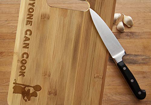Hat Shark "Anyone Can Cook" Funny Laser Engraved Bamboo Cutting Board - Wedding, Housewarming, Anniversary, Birthday (12.75 x 9.25)