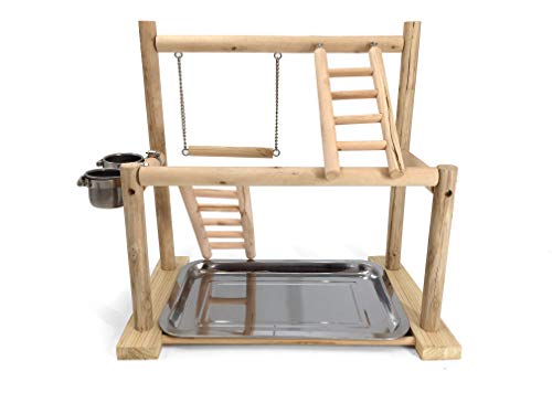MINORPET Pet Bird Playpen, Wood Parrot Playstand Bird Playground Perch Gym Ladder with Toys Exercise Play, 2 Feeder Cups, Easy Assemble