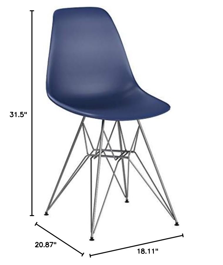 GIA Contemporary Armless Dining Chair, Qty of 1, Blue Seat with Black Metal Legs
