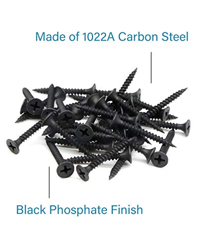 IMSCREWS Drywall Screws, #7 x 1-3/8 Inch Phillips Flat Wood Screws 200pcs, Fine Thread Black Phosphate, Self-Tapping Carbon Steel Interior Screws for Timber MDF Sheetrock