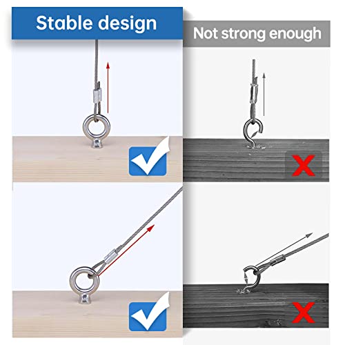 Muzata 10Pack 3.8Inch M6 Screw Eye Hook Wood Screws Metal Hook T316 Stainless Steel for Wood Securing Cable Wire Terminal Ring Eyelet Stand Self Tapping Eye Bolt Indoor Outdoor CN02