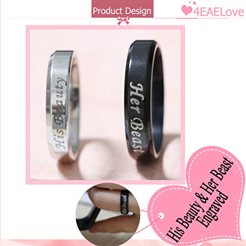 4EAELove Customize Her King His Queen Couples Rings Promise Ring Inside Can Engraved Band Rings Wedding Rings Titanium Stainless Steel 6mm 6-13# (Beast, 13)