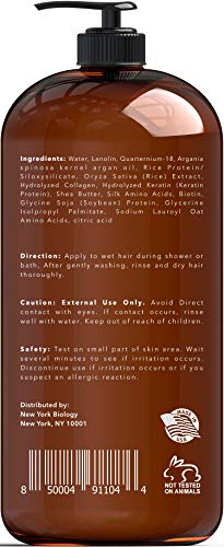 New York Biology Moroccan Argan Oil Conditioner - All Natural - Moisturizing and Volumizing Professional Series Restorative Formula - Infused with Keratin and Sulfate Free - 16.9 fl Oz