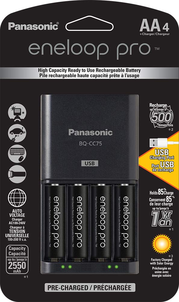 Panasonic Eneloop Pro Ni-MH AA Batteries BK-3HCCA8BA 1.2V 8pk & 4-Cell Battery Charger w/ 4 AA batteries K-KJ75KHC4BA