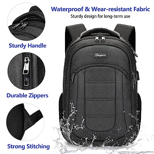 BAGEIRA Travel Backpack for Men Women, School Backpack, Anti Theft Back Packs Fit 15.6 inch Laptop with USB Charging Port, Business Computer College School BookBag, Work Casual Daypack, Black